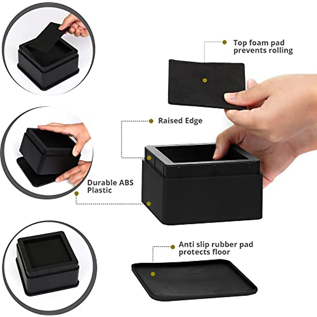 Utopia Bedding Bed Risers 2 Inch - Pack of 8 - Furniture Risers with Anti Slip Foam & Rubber Pad - Stackable Bed Lifts Risers Heavy Duty for Sofa, Bed, Table, Couch & Chair (Black)