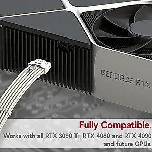 LINKUP - AVA PCIE 5.0 4 x 8Pin to 12VHPWR (16Pin / 12+4) 16AWG Sleeved High Current Power Cable Extension for RTX4000 - PCIE 4.0 PSU - 40cm (White) - Compatible with all RTX4000 and RTX3000 FE GPUs