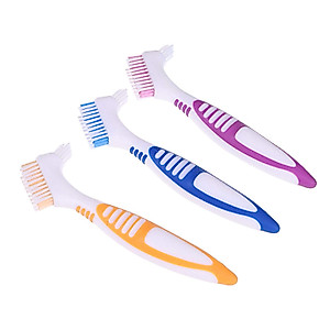 Wenplus 4 Pieces Denture Cleaning Brush Double Sided Denture Toothbrushes Portable False Teeth Brush, 4 Colors (WEP-247O)