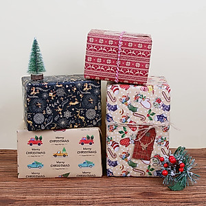 Aimyoo Kraft Christmas Wrapping Paper Jumbo Roll, Christmas Stockings Candy Canes Gloves Designs, Kids Xmas Gift Wrap Paper 17 in x 32 ft