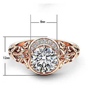 HUKQBUNX 18k Rose Gold morsonite Hollowed Out Flower Flower Crescent Diamond Multi Crystal gem morsonite Women's Precious Fashion Wedding Engagement Diamond Ring Size 6-10 (Size 7)