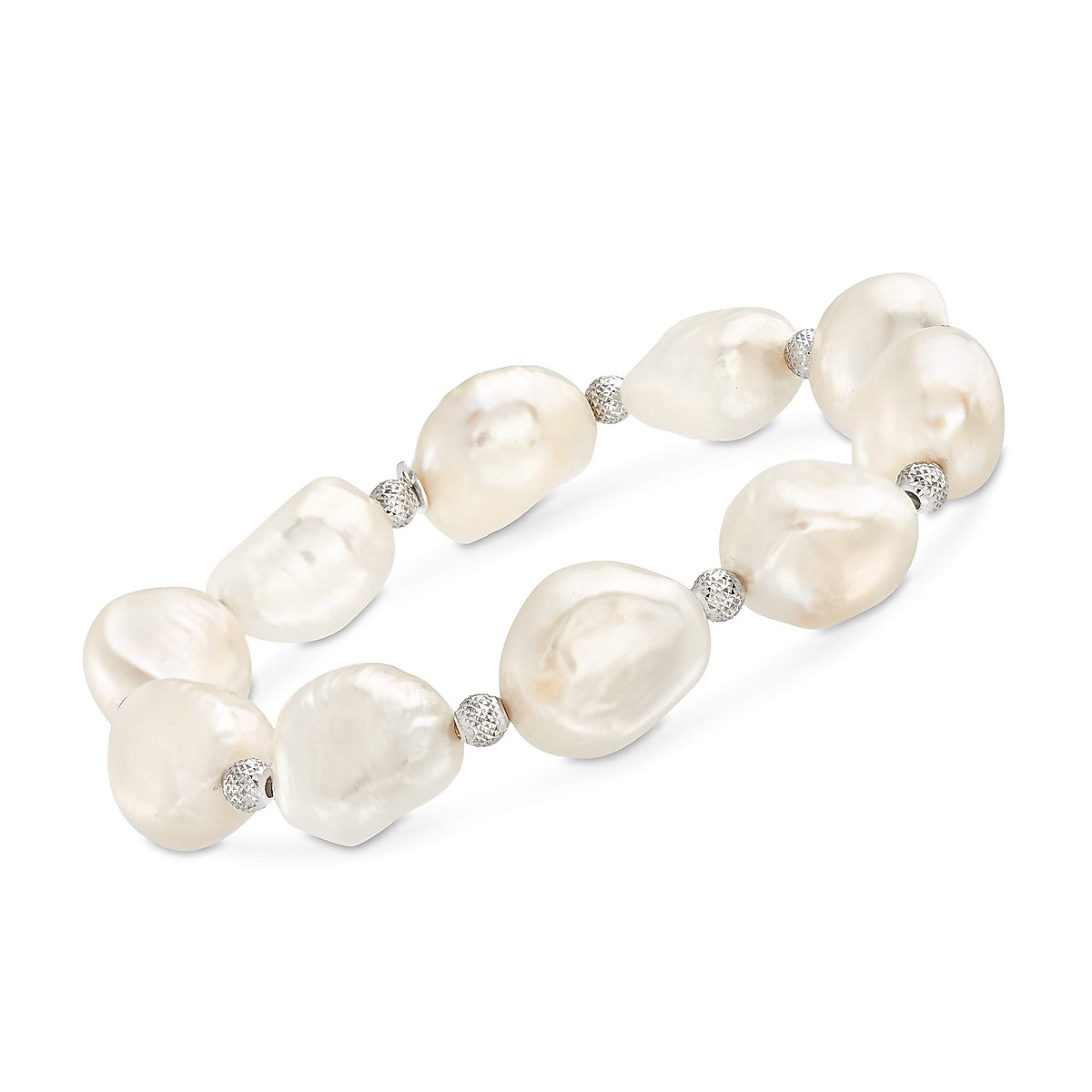 Ross-Simons 11-12mm Cultured Baroque Pearl and Sterling Silver Jewelry Set: Earrings, Bracelet and Necklace. 18 inches