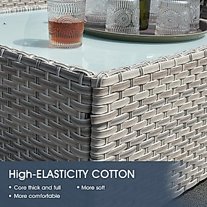 Temminkii Outdoor 6-Pieces Outdoor Warm Grey Wicker Sectional Sofas Patio Conversation Set W Blue Thickened Cushions,Coffee Table for Poolside,Backyard,Garden