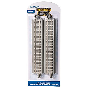 Bachmann Trains - Snap-Fit E-Z Track® 9” Straight Track (4/Card) - Nickel Silver Rail with Cponcrete Ties on Gray Roadbed - HO Scale (44711)