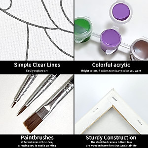 VOCHIC Canvas Painting Kit, 8x10 Pre Drawn Sunflower Art, 8 Acrylic Colors, 3 Brushes, Pallet, Adult Party Supplies