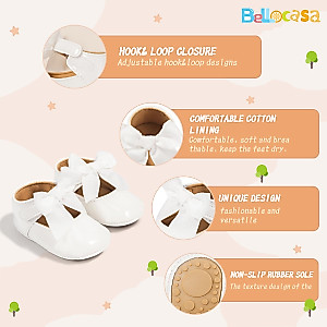 Bellocasa Baby Mary Jane Flats for Girls with Bowknot Cotton Anti Skid Sole Infant First Walker Princess Dress Crib Wedding Shoes(JY1978 White,2)
