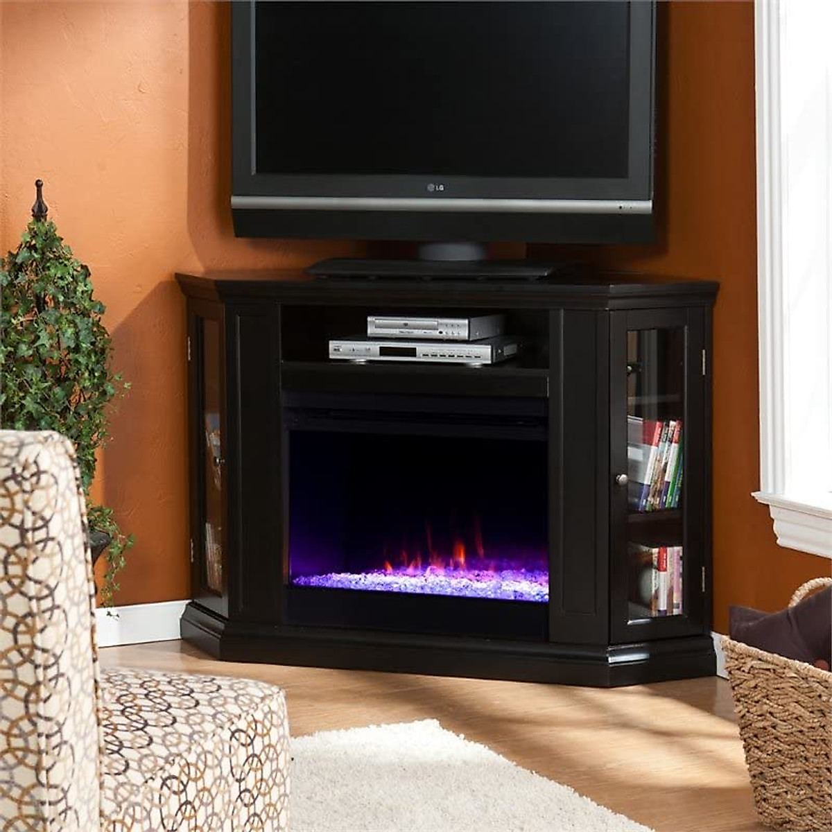 BOWERY HILL Engineered Wood Color Changing Electric Fireplace in Black