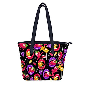 Lips Strawberry And Love Women's Tote Bag PU Leather Shoulder Bag Handbags Purse For Work Shopping Travel