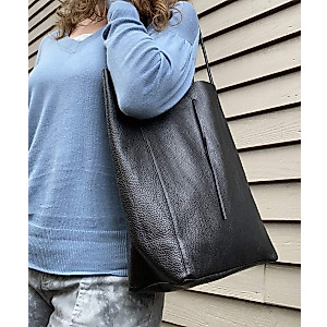 LaGaskta Taylor Tote Shoulder Bag Soft Italian Leather (Black)