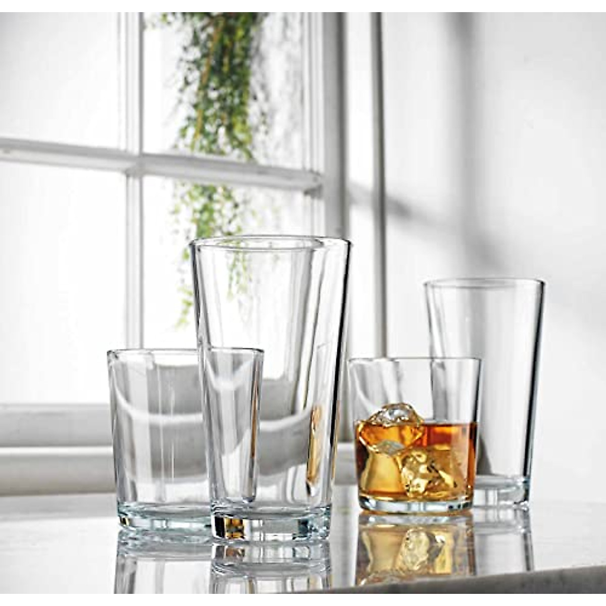 Glaver's Drinking Glasses Set Of 16, 8 Highball Glasses (17oz.), 8 Rocks Glass Cups (13 oz) Beer Glasses, Water, Juice, Cocktails.