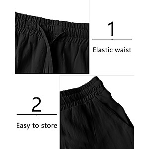 NANAMEEI Men's Drawstring Linen Pants Casual Beach Loose Trousers with Drawsting Elastic Waistband Pocket 2XL Black