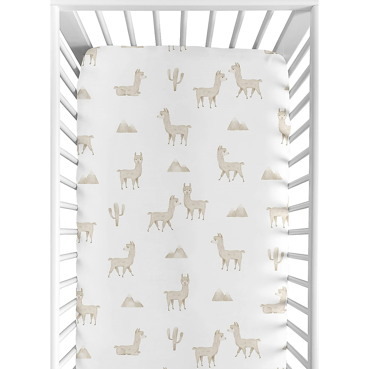 Sweet Jojo Designs Boho Llama Boy Girl Fitted Crib Sheet Baby or Toddler Bed Nursery - Gender Neutral Beige Taupe Tan White Bohemian Southwest Aztec Watercolor Mountain Cactus Alpaca Farmhouse Animal