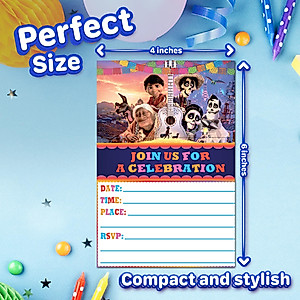 Set of 20 Coco -Themed Happy Birthday Invitation Cards & Envelopes - Lightweight (240g), Postcard Style Invites for the Perfect Party Pack