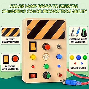 POLKRANE Busy Board with LED Light, Sensory Toys for Toddlers 1-3, Montessori Toys with Toggle Switch, Travel Toys for Educational Toddler Activities for 1 2 3 4 Year Old Boys & Girls