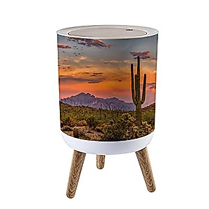 Small Trash Can with Lid Sonoran Sunset Round Recycle Bin Press Top Dog Proof Wastebasket for Kitchen Bathroom Bedroom Office 7L/1.8 Gallon