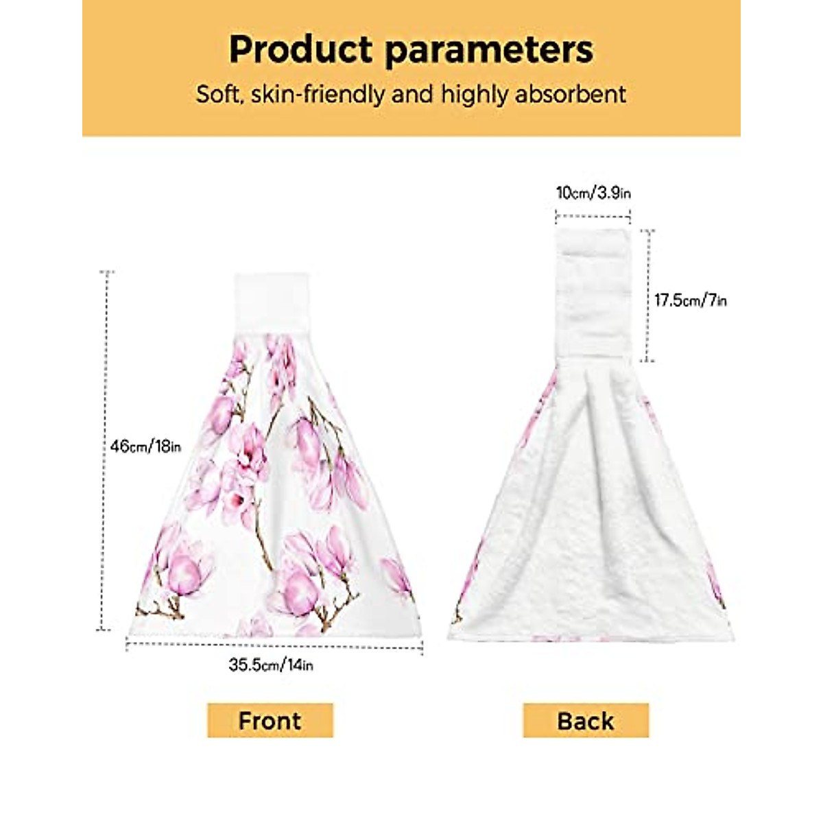 2 PCS Kitchen Hand Towels, Pink Blooming Floral Cluster Petals Branches Soft Plush Hanging Tie Towels with Loop for Kitchen Bathroom Dish Cloth Tea Bar Towel Oil Painting Orchid