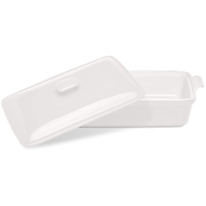ROSSALLINI Stoneware Casserole Dish Bakeware Set with Lid, Covered Rectangular Dinnerware, Extra Large 4.23 Quart, 13 by 9 Inch, Bianco [White]
