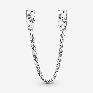 Lkwidi Stars & Galaxy Safety Chain Charm 925 Sterling Silver Pendant,Jewelry Beads Gifts for Women Bracelet&Necklace