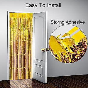 Thicken Gold Foil Fringe Curtains Decorations 3.2x8.2ft - 2 Pack, Photo Backdrop for Birthday Bachelorette Bridal Shower Baby Shower Graduation Party, Party Streams Decor