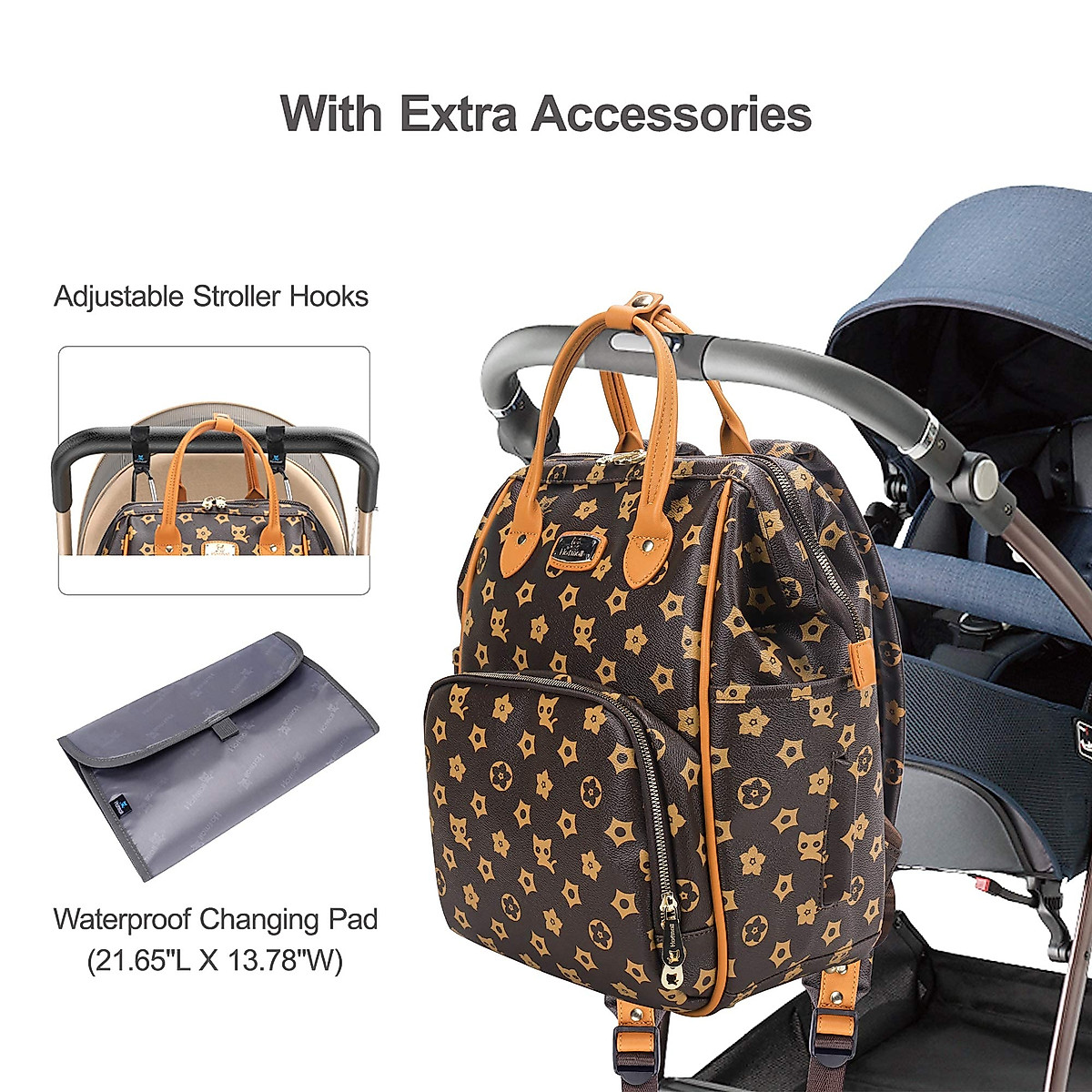 Hafmall Diaper Bag Backpack, Leather Baby Bag for Mom and Dad, Mini Diaper Backpack with Changing Pad and Stroller Hooks, Stylish Mommy Bag for Travel, Baby Registry Search, Brown