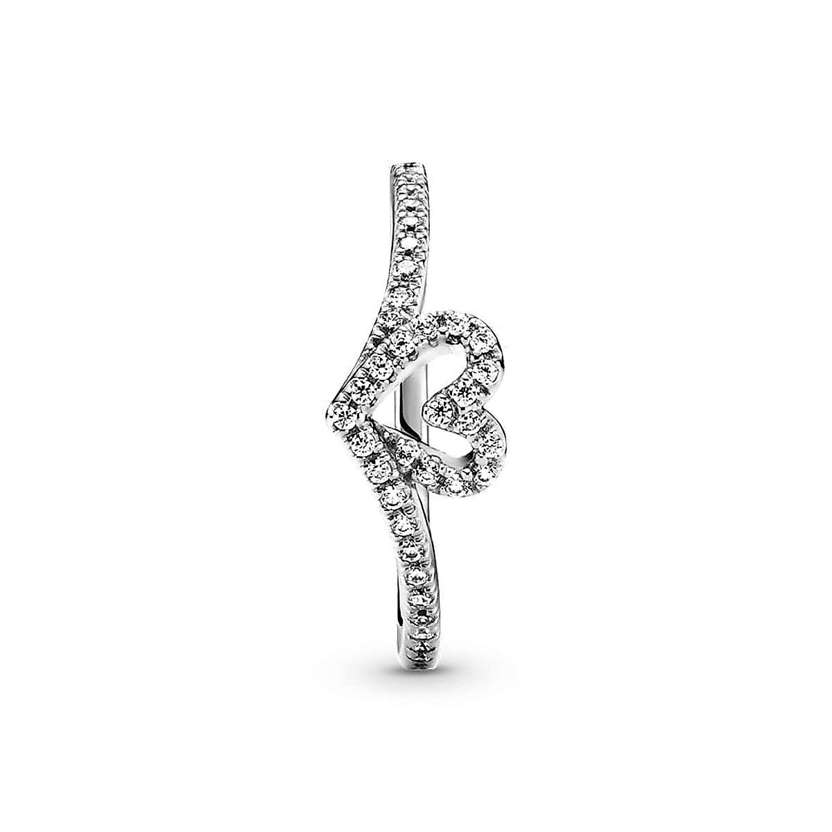 Pandora Sparkling Wishbone Heart Ring - Stackable Ring for Women - Sterling Silver with Clear Cubic Zirconia - Size 5