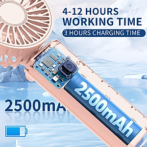 LIEWET Mini Handheld Fan, Neck Fan, Portable Fan Rechargeable, 2500mAh Rechargeable USB Fan, 180° Adjustable,3 Speed Personal Small Desk Fan, Strong Airflow, Super Quiet Pink