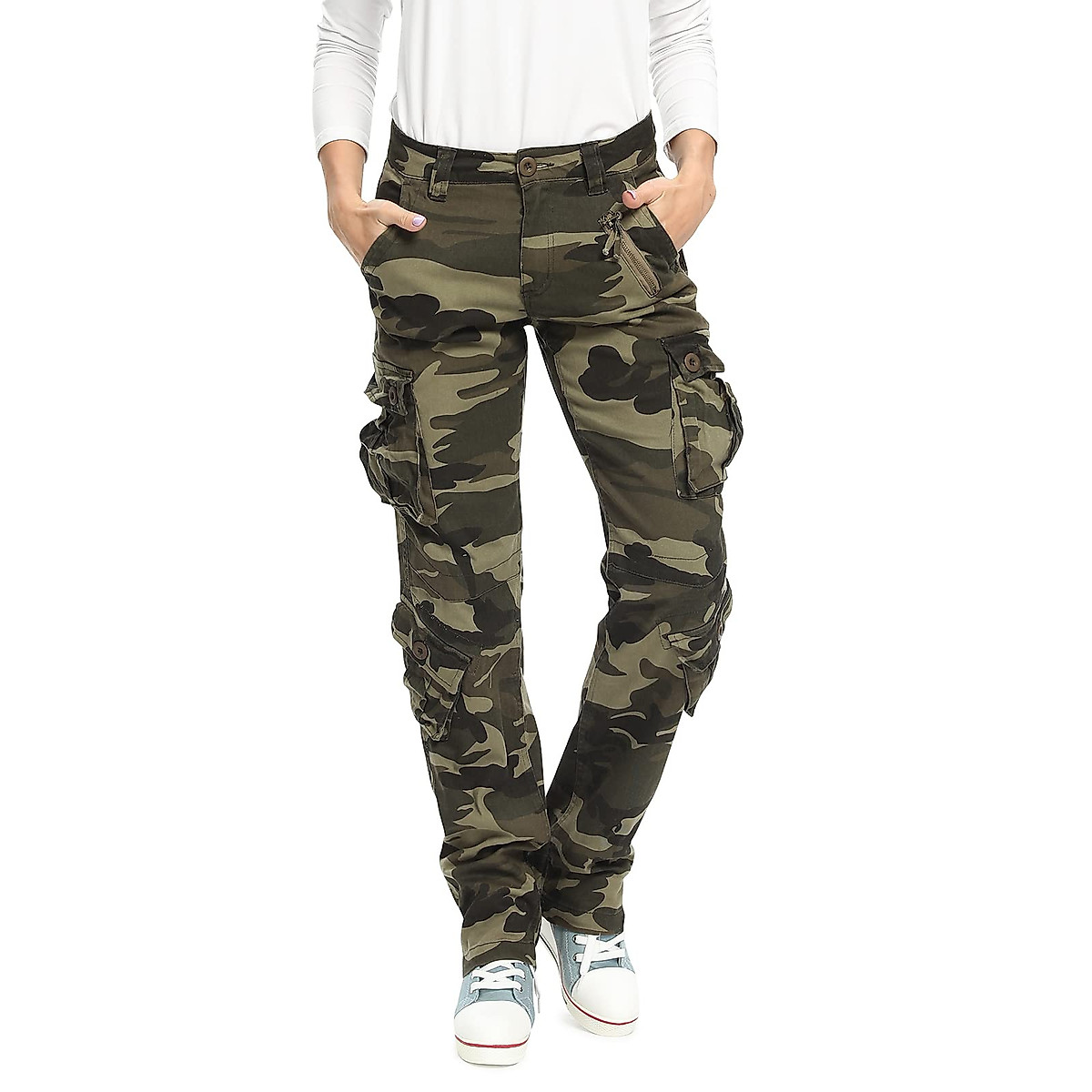 Women's Cotton Casual Military Army Cargo Combat Work Pants with 8 Pocket Camo 169-16