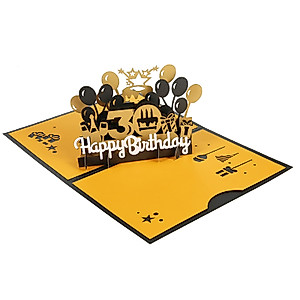 HOMANGA Happy 30th Birthday Pop Up Card, 30th Birthday 3D Greeting Card for Men or Women, 30th Birthday Gifts for Husband Wife, Pop Up Birthday Card with Blank Note and Envelope, 6" x 8"