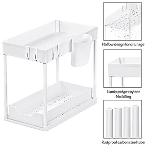 3 Pack Puricon Under Sink Organizer Pull Out Under Sink Storage, 2 Tier Multi-Purpose Sliding Under the Sink Organizer Bathroom Kitchen Sink Organizer Under Cabinet Shelf for Cleaning Supplies -White