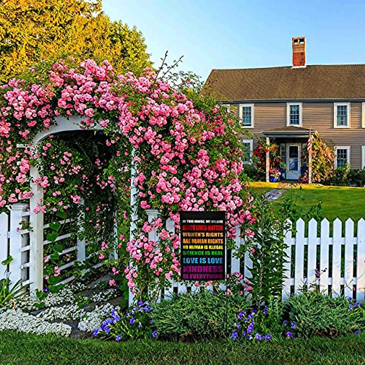 OUXIOAZ Equality Flag BLM Flag for in This House We Believe Yard Sign, Pride Flag Small Science is Real Black Lives Matter Vertical Double Sided 12.5"X18" Burlap Patio Outdoor Decoration