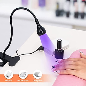 mlogiroa UV Light for Gel Nails, 3W Gel Nail Lamp, Mini Led Nail Polish Lights with Gooseneck, Portable Clamp UV Light with USB Charge Lamp for Salon