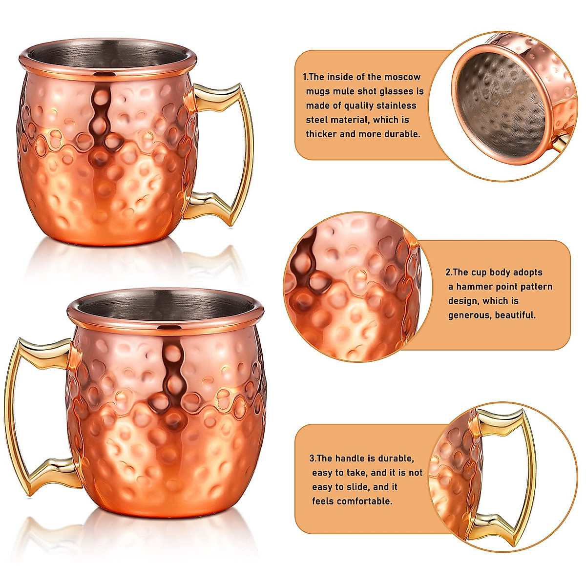 4 Pieces Mini Moscow Mugs 2 oz Mule Shot Glasses for Home, Kitchen, Bar Drinkware (Rose Gold)