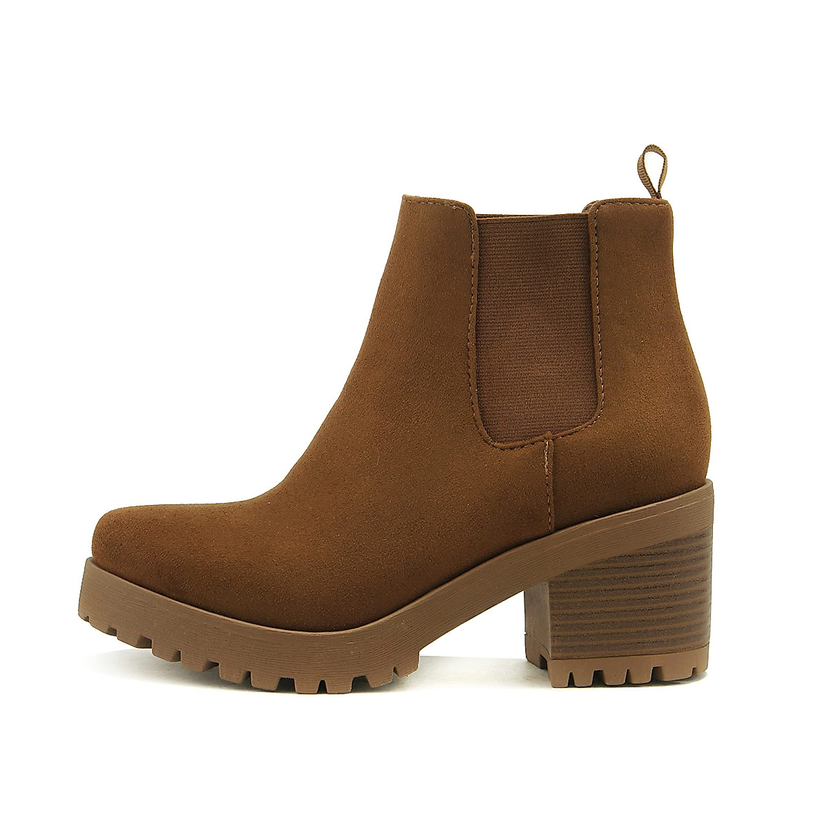 Soda Top Shoes Jaber Ankle Boot W Lug Sole Elastic Gore and Chunky Heel (Chestnut, 10)