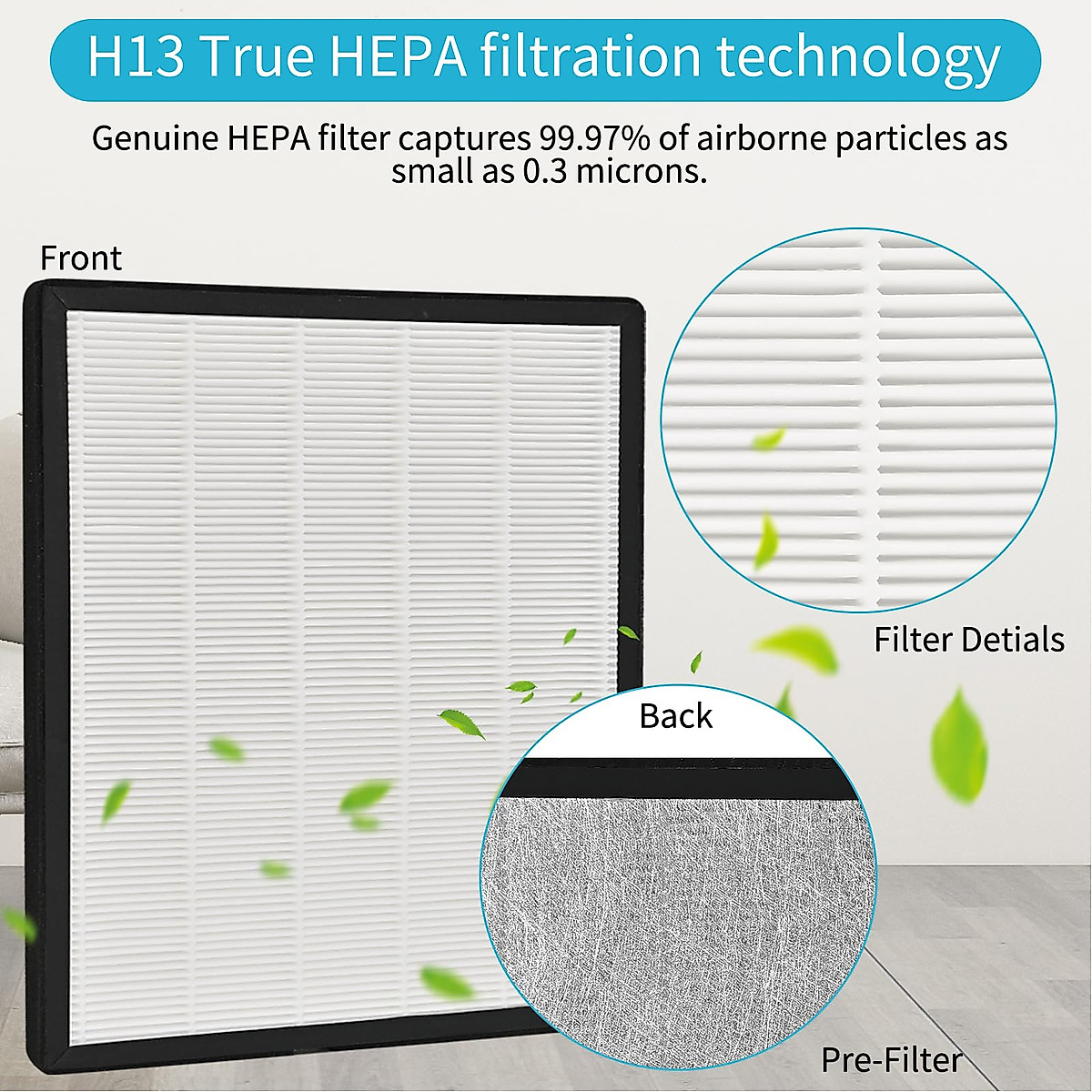 Pmosata LV-PUR131 Replacement Filters for LEVOIT LV-PUR131 and LV-PUR131S LV-PUR131-RF Air Purifier,4 in 1 True HEPA filters 2 Pack True HEPA and 2 pack Activated Carbon Filters