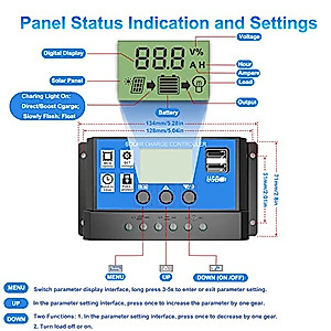 Solar Charge Controller, Lpluziyyds 30A Solar Panel Controller 12V/24V PWM Auto Parameter Adjustable LCD Display Solar Panel Battery Regulator with Dual USB Port