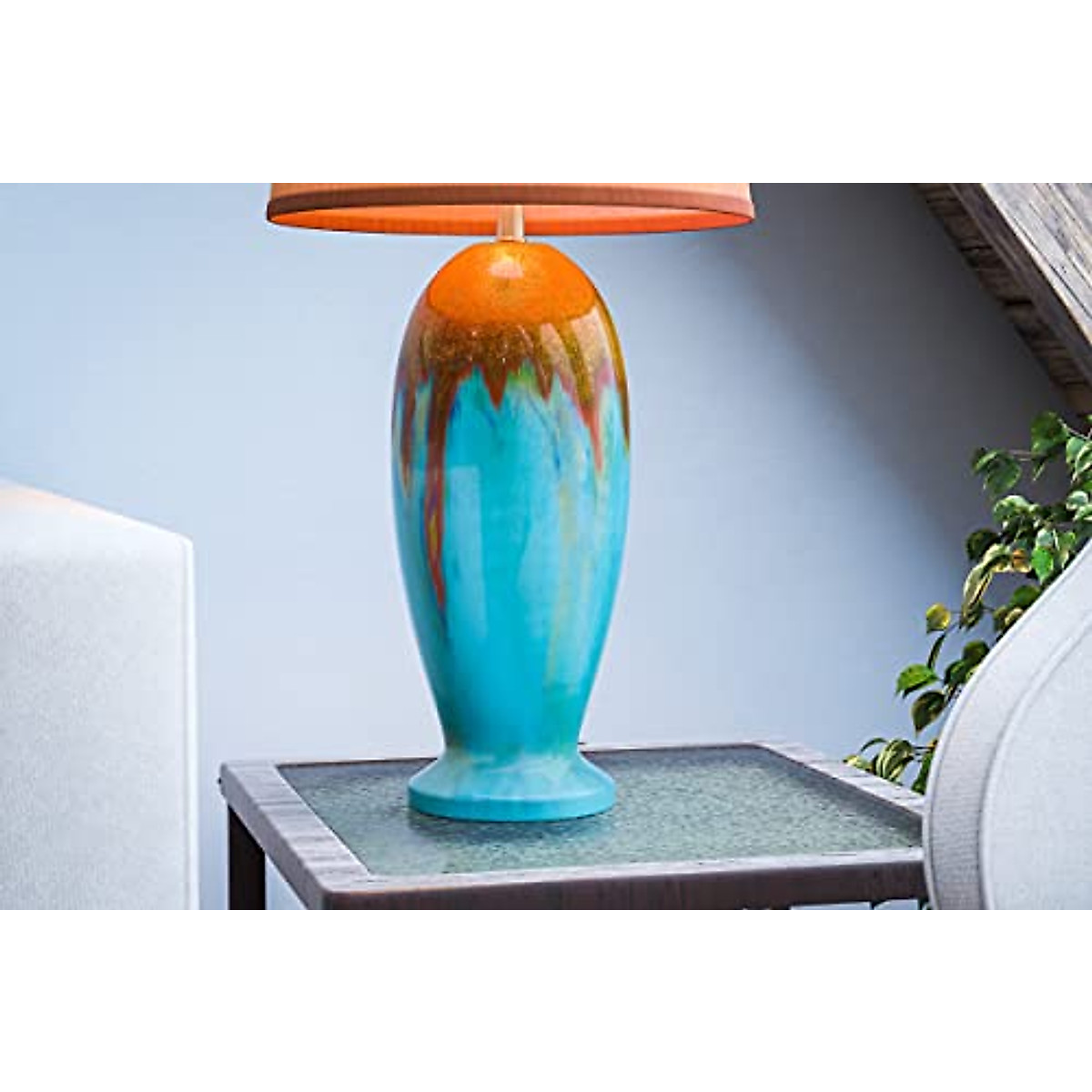Kenroy Home 32366TEAL Tucson End Table Lamp, Teal Ceramic Glaze Large