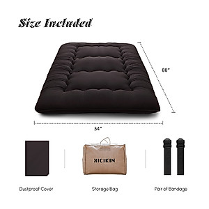 XICIKIN Japanese Floor Mattress, Japanese Futon Mattress Tatami Mat with Washable Cover, Easy to Store and Portable for Camping,(Black, Full)