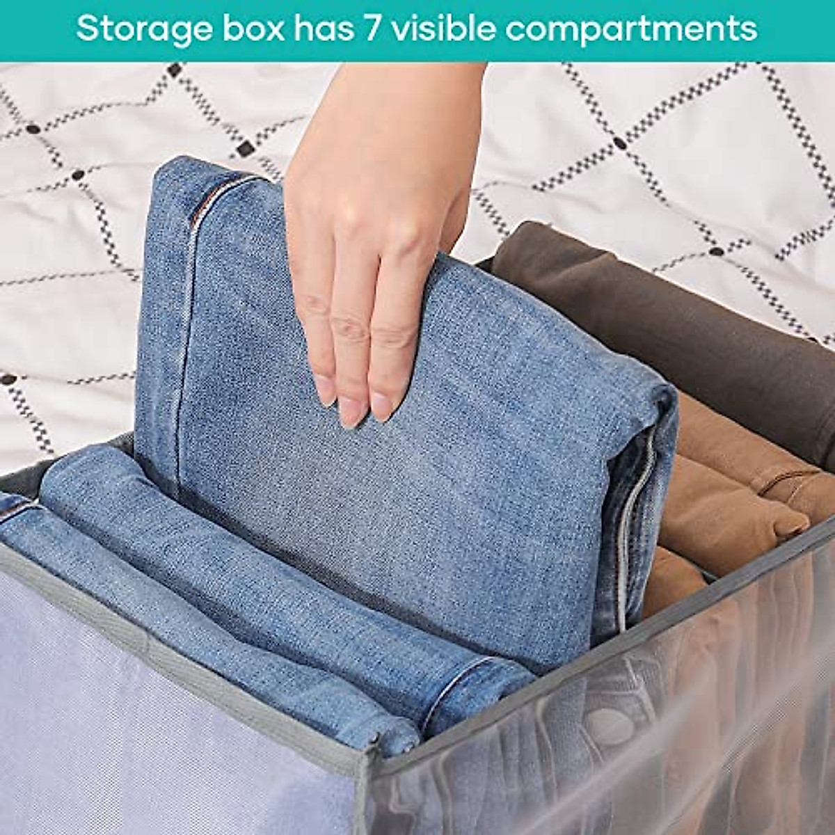 BHLVXCC Wardrobe Clothes Organizer 4 Pack Clothes Drawer Organizer for Jeans Shirts Organizers Closet Organizer With 7 Grids Drawer Organizers Clothes for Jeans T-shirts Bra Clothing Sweater