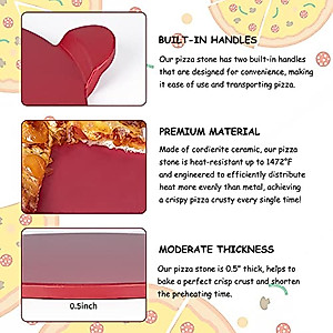 Roponan Pizza Stone, 13" Round Baking Stone for Oven and Grill, Heavy Duty Cordierite Pizza Stone with Handle, Great for Crispy Crust Pizza, Bread and Cookies