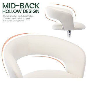 Brage Living Wide Bar Stool, Modern PU Leather Swivel Adjustable Barstool with Hollow Back and Arms, Upholstered Airlift Counter Height Bar Chair for Kitchen Dining (Ivory)