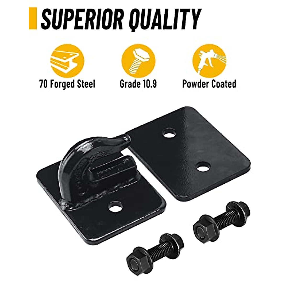 SPARKWHIZ 3/8" Tractor Bucket Hooks, Bolt On Grab Hook Grade 70 Forged Steel, Tow Hook Mount with Backer Plate for John-Deere Loader kubota Tractor Bucket (Black)