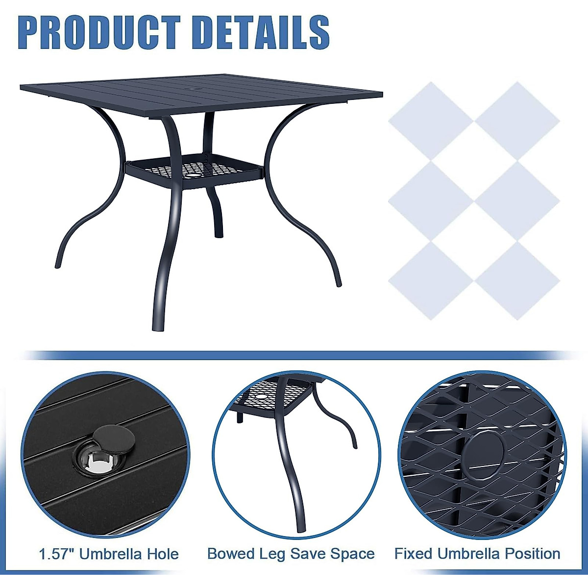 Oakcloud 5-Piece Metal Outdoor Patio Furniture Outdoor Dining Set, 4 Metal Swivel Chairs and Square Dining Table with Umbrella Hole
