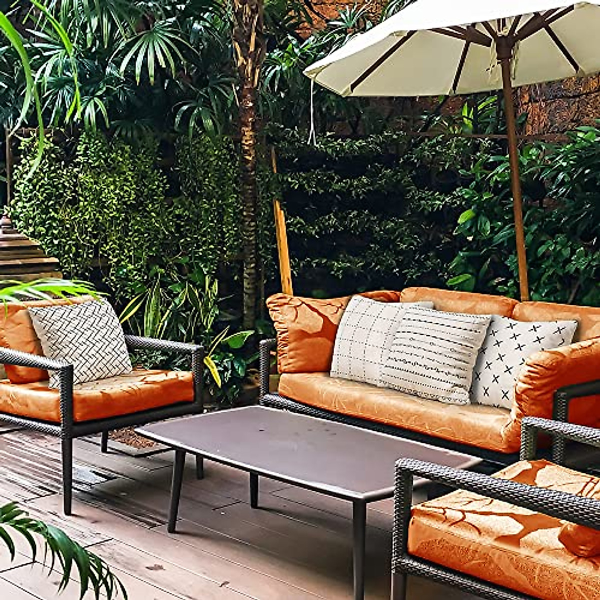 Outdoor Throw Pillow Covers 18x18 Waterproof Farmhouse Boho Spring Summer White Beige Black Patio Decorative Linen Square Modern Floral Line Geometry Stripe Courtyard Garden Sofa Chair Couch set of 4