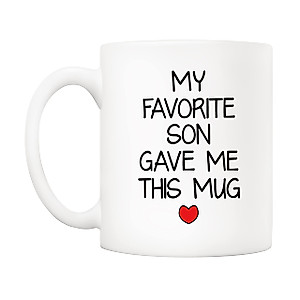 5Aup My Favorite Son Gave Me This Mug Christmas Gifts, Funny Father's Day and Mother's Day Cup from Son - Novelty Birthday Gift for Dad Mom Parents, Men, Women 11 Oz