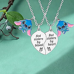 Mebvdebe 2Pcs Sister Necklace Sister Gifts from Sister Friendship Gifts Ohana Necklace for 2 Best Friends Stitch Necklace Friendship Jewelry Set Ohana Jewelry Gifts for Girls Women Stitch Lover Gifts