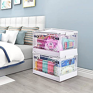 Flycoin Storage Bins with Lids,Large Organization and Storage with Wheels,Double Doors Plastic Foldable Box, Clear Stackable Closet Storage Bins, Toy Storage,Plastic Storage Cubes Cart