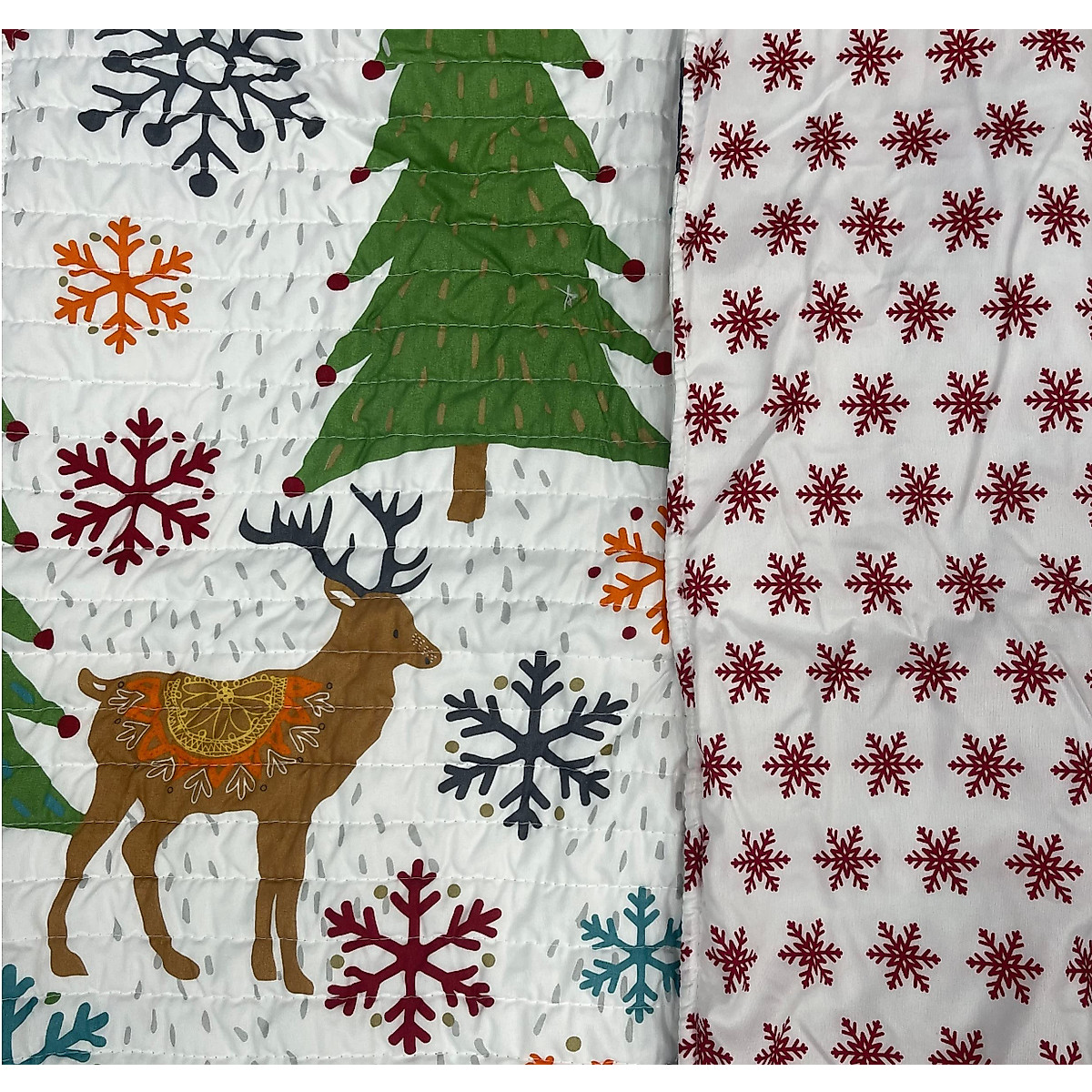 Levtex Home Merry & Bright Collecion - Tinsel Quilt Set - King/Cal King Holiday Quilt 106x92 and Two King Pillow Shams 20x36 - Folk Christmas Reindeer - Reversible