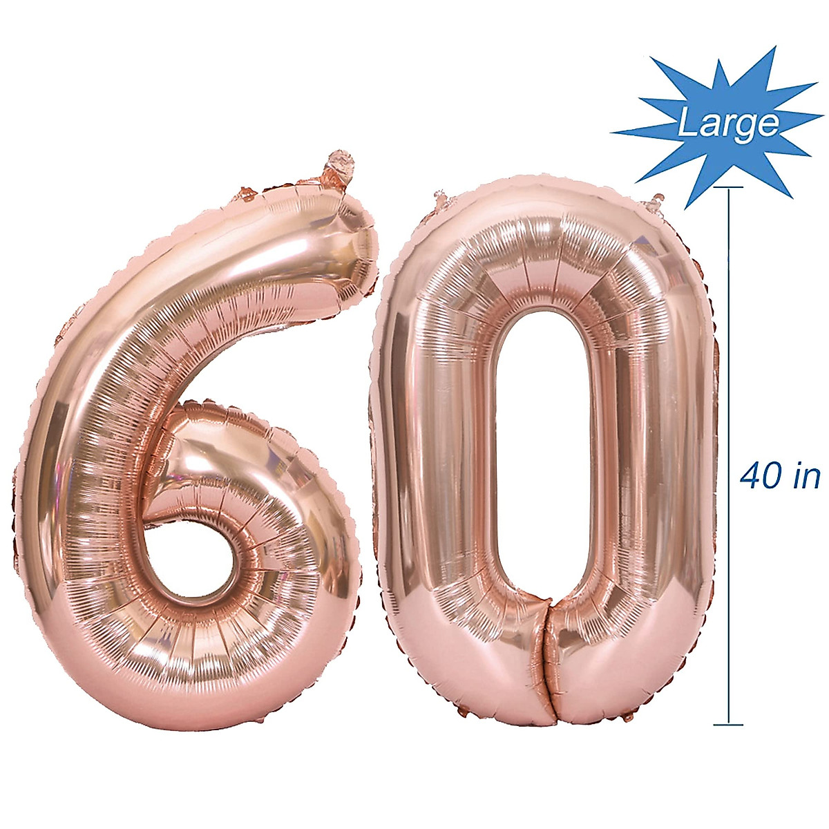 Tellpet Number 60 Balloon 60th Birthday Party Decorations for Women Bday Idea Sign, 40 Inch Big, Rose Gold