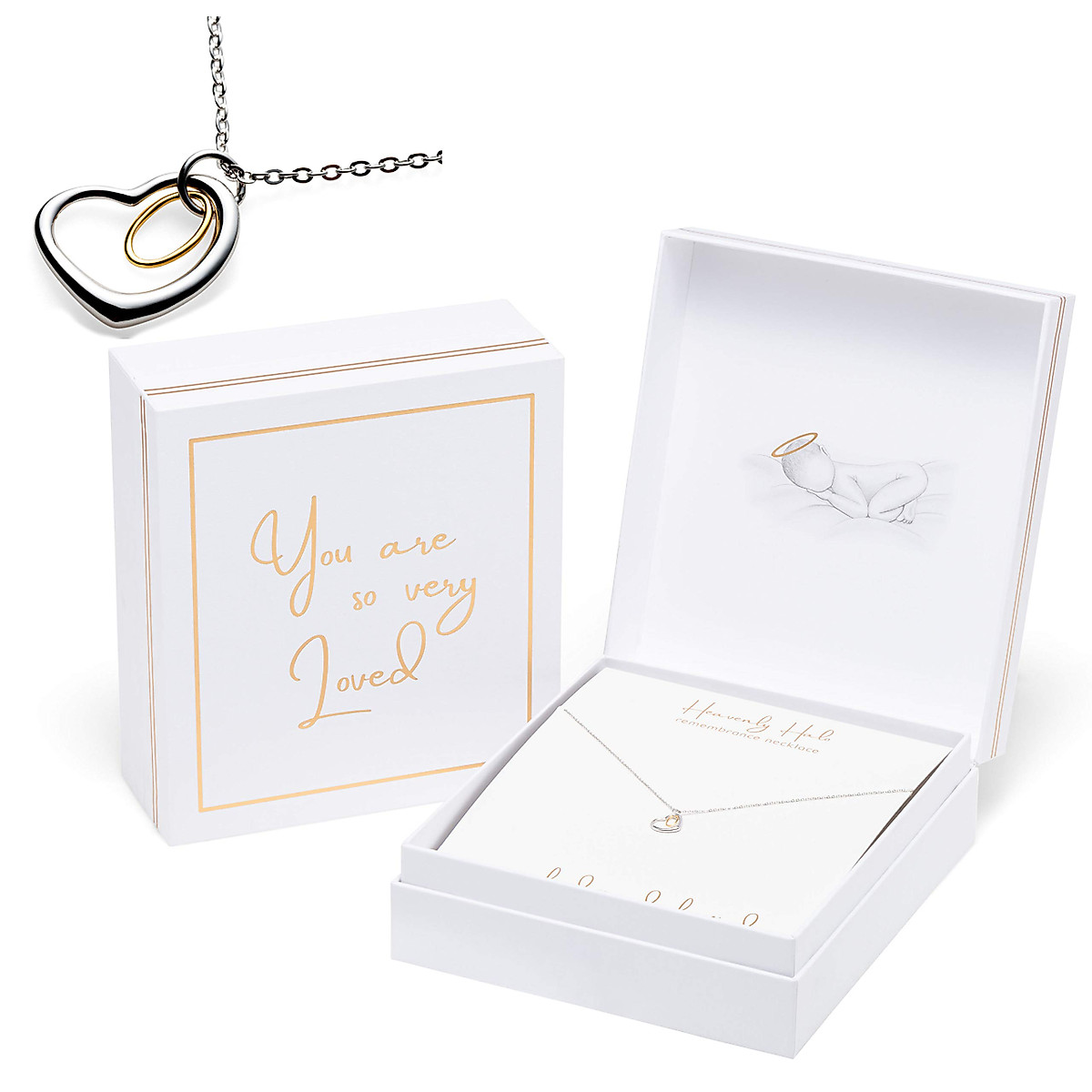 Halo Remembrance Necklace | White Linen and Gold Foil Premium Extra Large Keepsake Box | Miscarriage Gift, Infant Loss, Memory Item, Memorial Gift