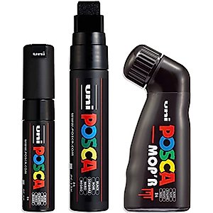 Posca - Broad Nib Paint Marker Pens Set - MOP'R, PC-17K, PC-8K - Black Ink - Pack of 3